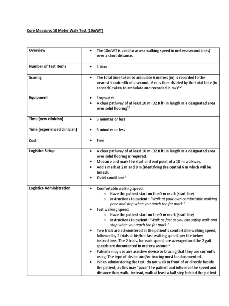Core Measure: 10 Meter Walk Test (10mWT) : Pace and Stop When You Reach ...