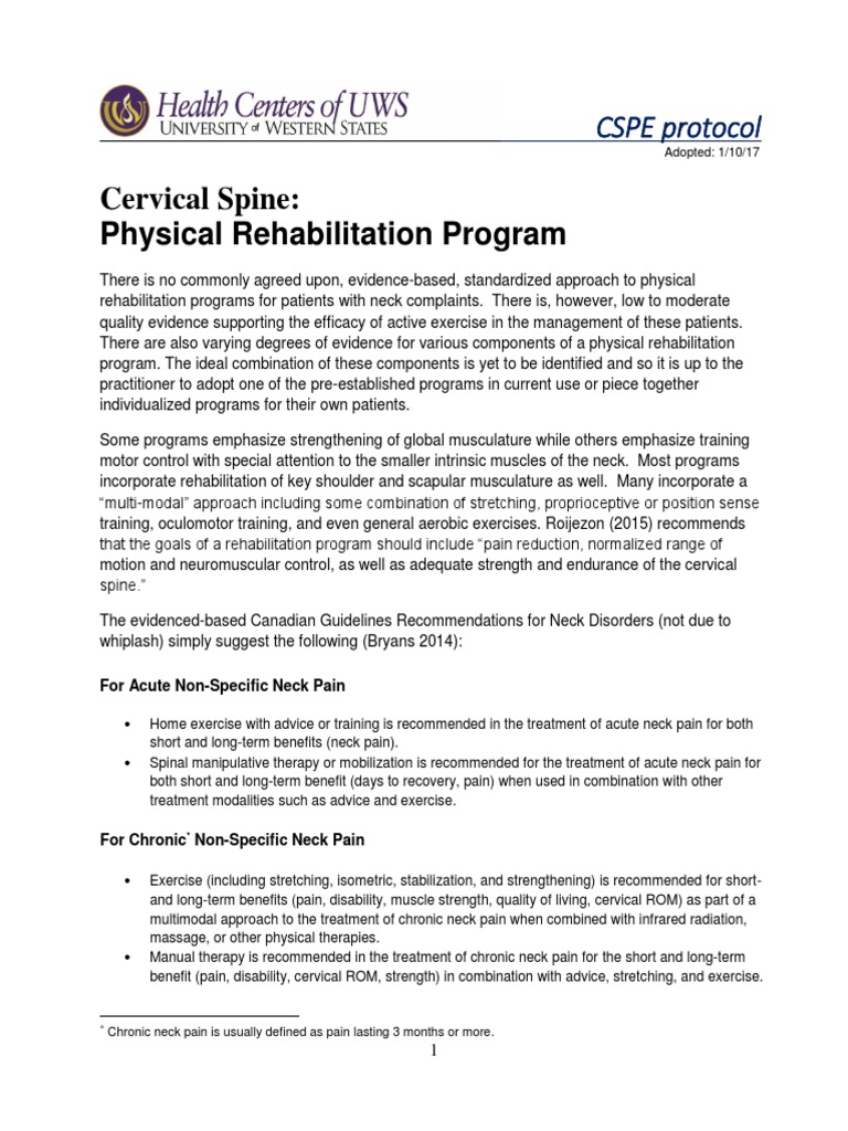 Cervical Spine: Physical Rehabilitatioon Program | PDF | Anatomical ...
