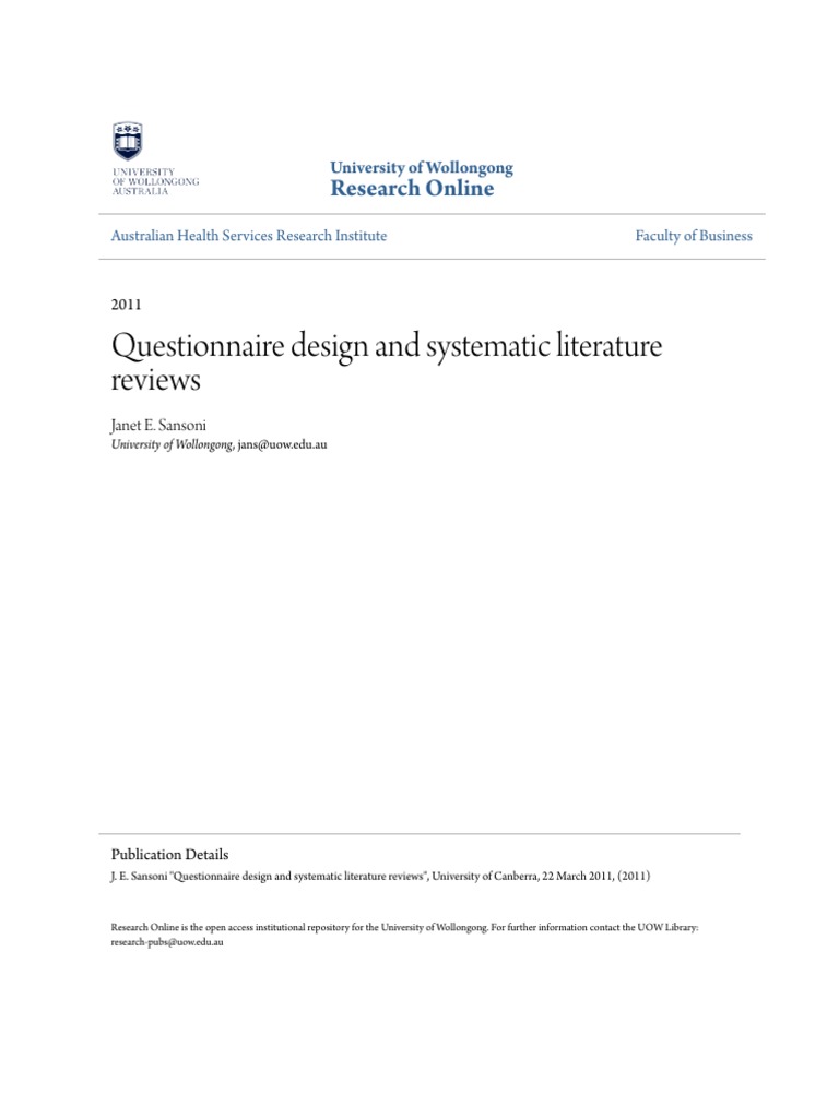 Questionnaire Design and Systematic Literature Reviews PDF | PDF ...