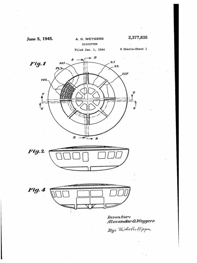 Alex Weygers Discopter US2377835 | PDF | Helicopter Rotor | Valve