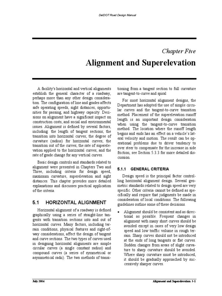 Alignment and Superelevation: Chapter Five | PDF | Transport | Transportation Engineering
