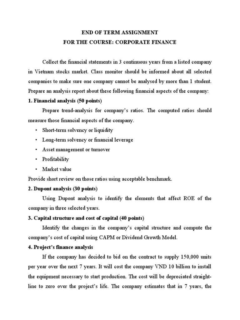 End of Term Assignment For The Course: Corporate Finance | PDF