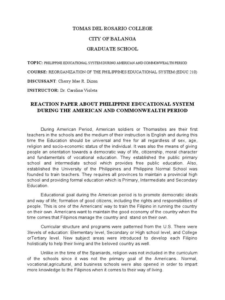 Reaction Paper Reor | PDF | Schools | Philippines