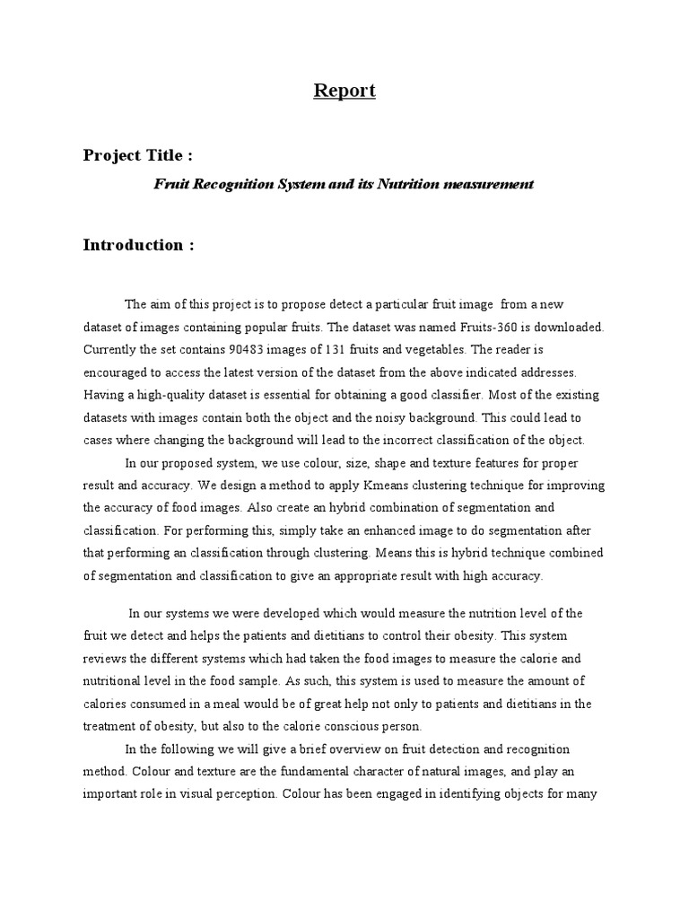 Fruit Recognition System and Its Nutrition Level | PDF | Image ...