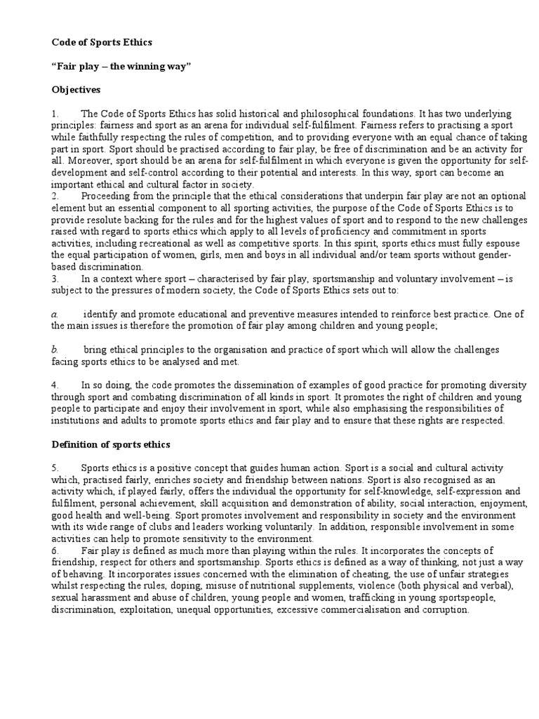 Code of Sports Ethics | Download Free PDF | Sports | Youth