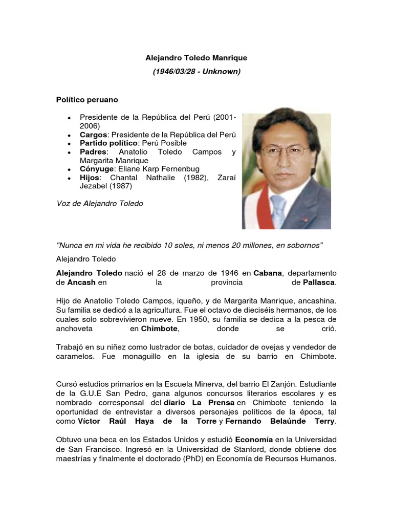 Alejandro Toledo Manrique | PDF | Perú | Gobierno