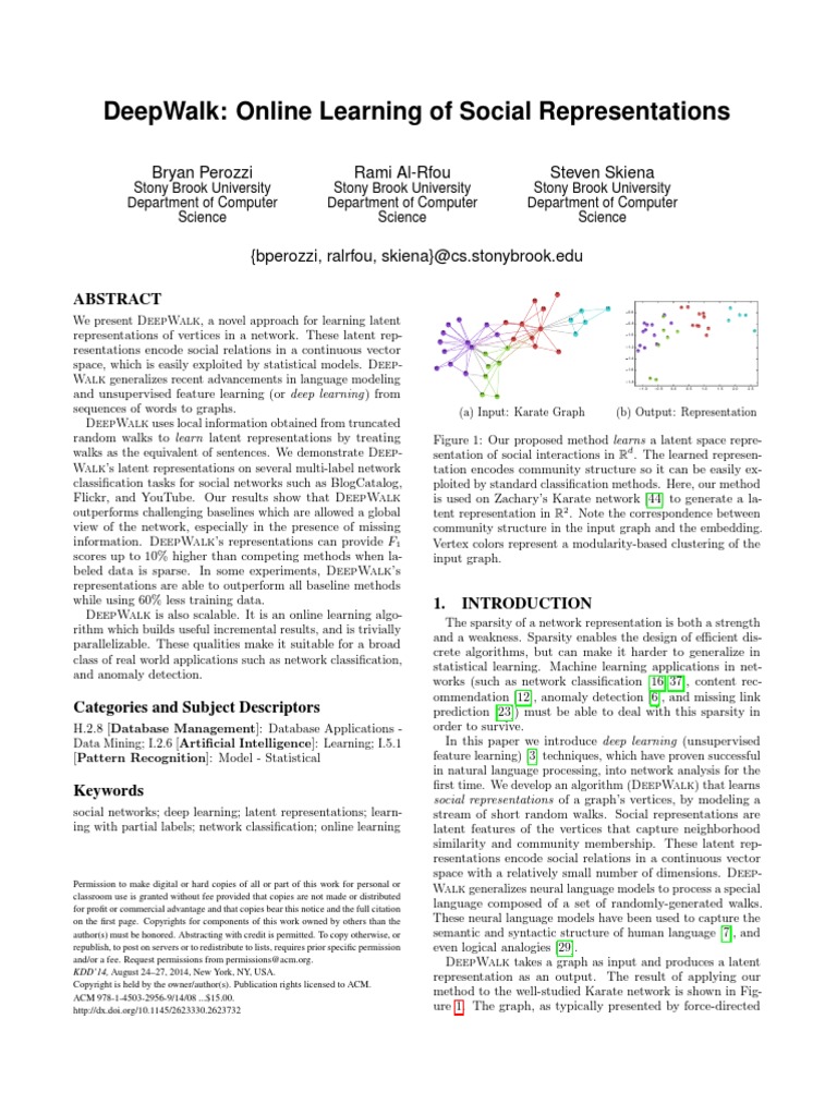 Deepwalk: Online Learning of Social Representations: Bryan Perozzi Rami Al-Rfou Steven Skiena ...