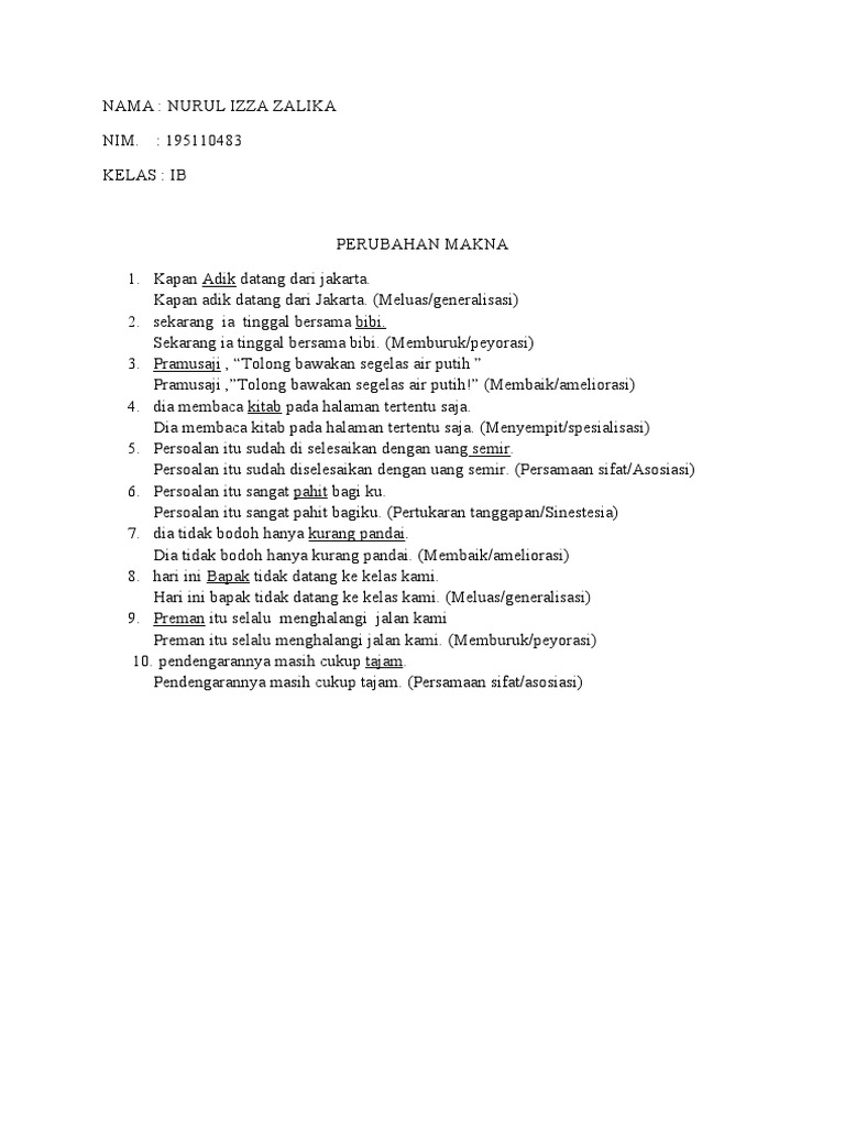 Perbuhan Makna Nurul Izza Zalika | PDF | Seni & Disiplin Bahasa