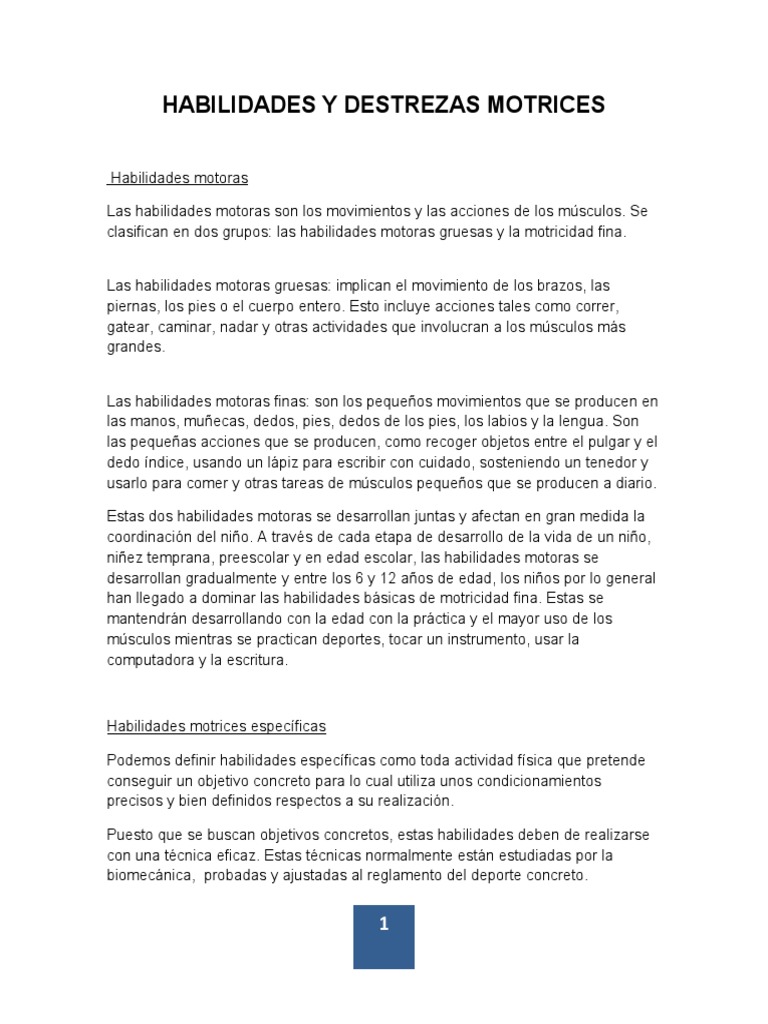 Habilidades y Destrezas Motrices | PDF | Educación de la primera ...