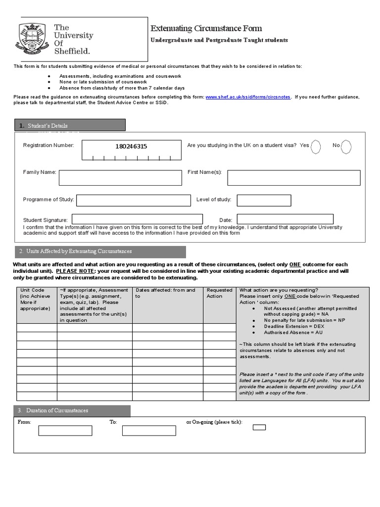 Extenuating Circumstances Form | PDF | Test (Assessment) | Behavior ...