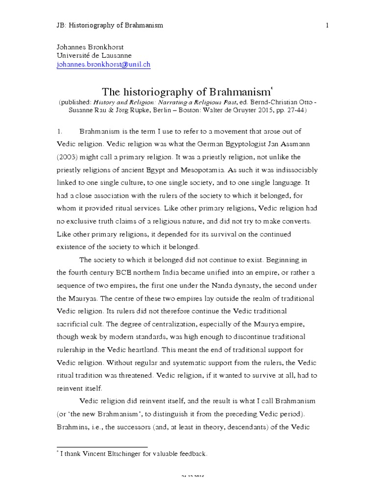 Historiography of Brahmanism Explained | PDF | Puranas | Vedas