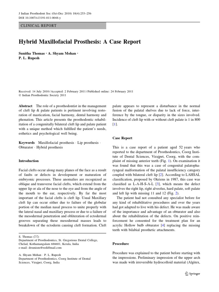 Hybrid Maxillofacial Prosthesis: A Case Report | PDF | Prosthodontics ...