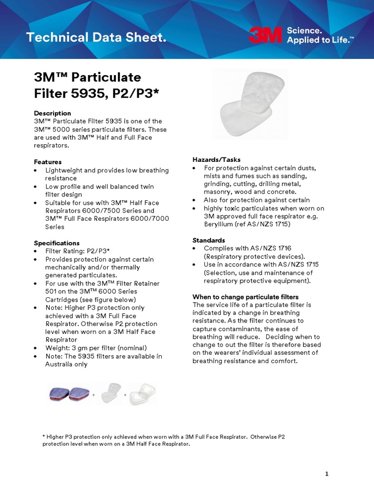 3M Particulate Filter 5935 Tech Data Sheet | PDF | Shelf Life | Safety