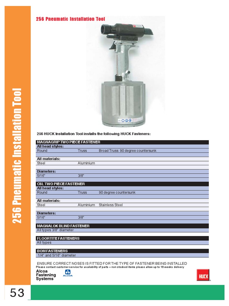 256 Pneumatic Installation Tool: 256 HUCK Installation Tool Installs ...