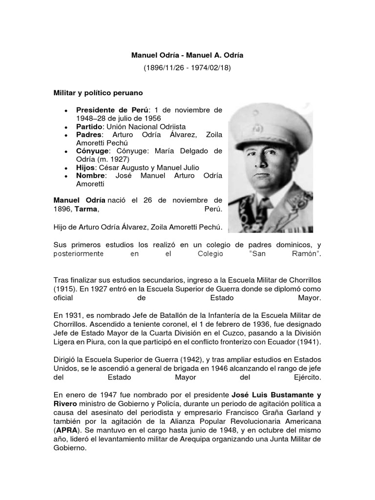 Biografía de Manuel A. Odría | PDF | Perú | América del Sur