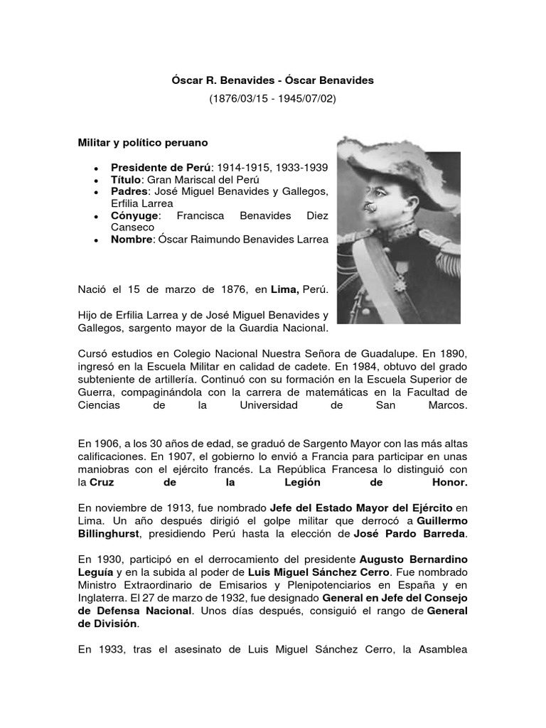 Óscar R. Benavides - Óscar Benavides | PDF | América del Sur | Gobierno