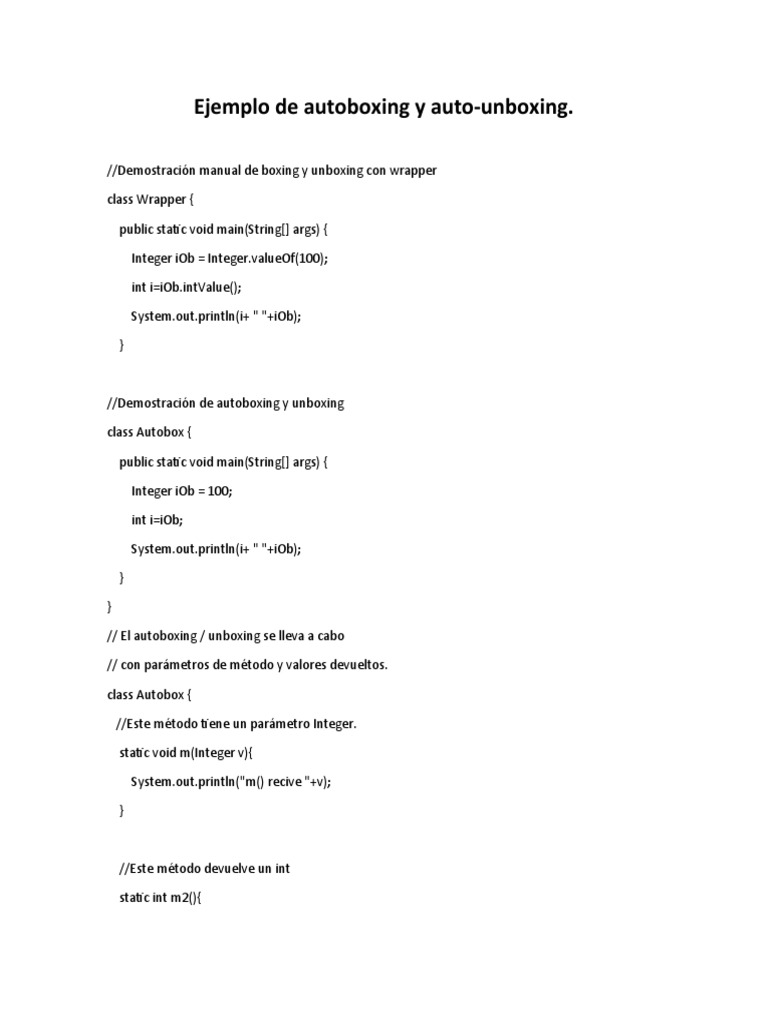 Ejemplo de Autoboxing y Auto-Unboxing. | PDF | Programación de ...