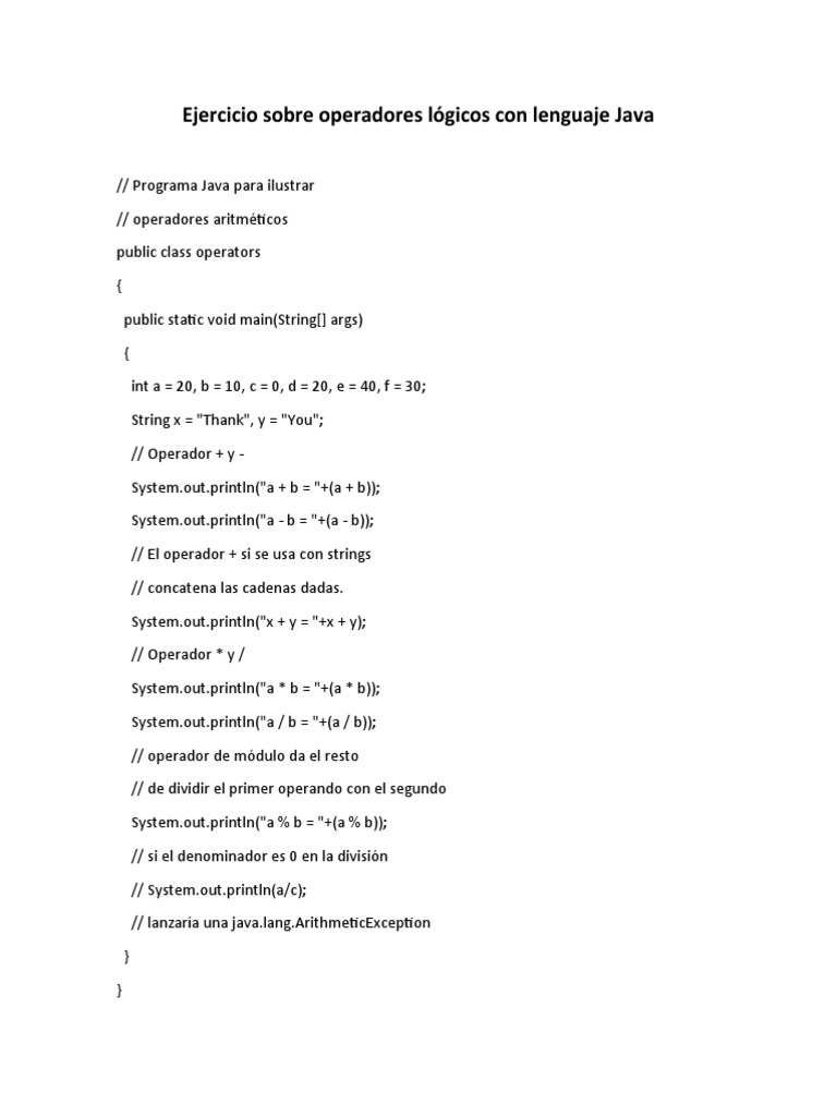 Ejercicio Sobre Operadores Lógicos Con Lenguaje Java | PDF ...