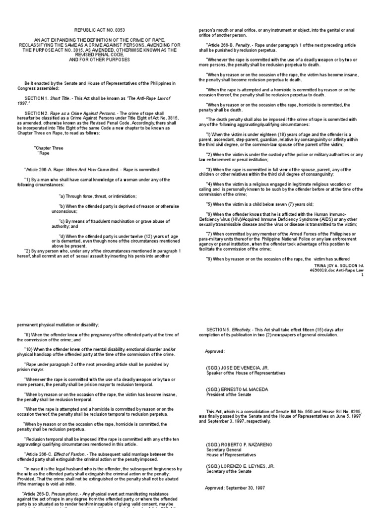 Ra 8353 | PDF | Public Law | Deviance (Sociology)