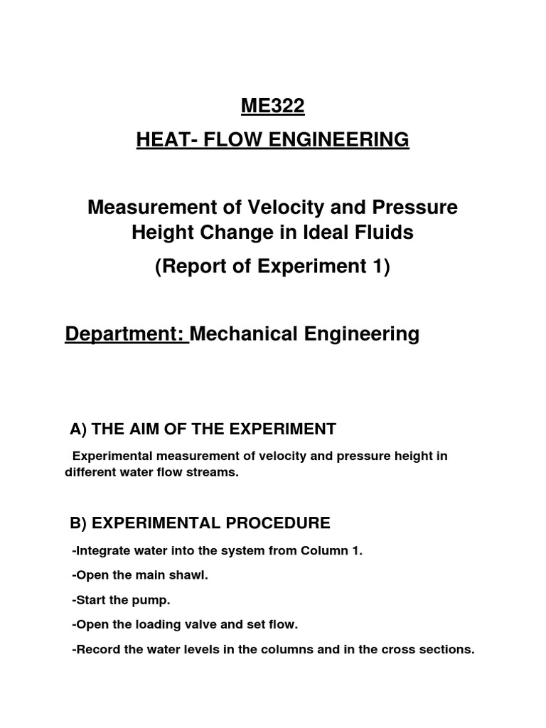 ME322 Heat-Flow Engineering: A) The Aim of The Experiment | PDF | Fluid ...