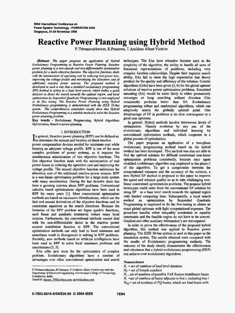 Reactive Power Planning Using Hybrid Method | PDF | Mathematical Optimization | Algorithms