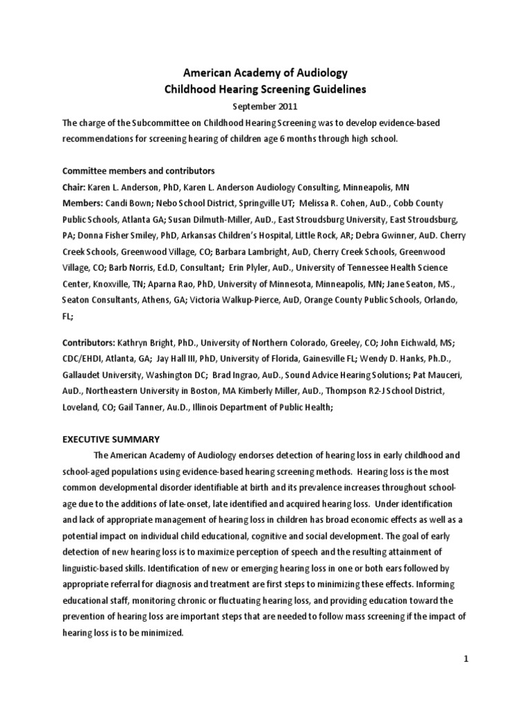 AAA Guidelines 2011 PDF | PDF | Hearing Loss | Screening (Medicine)