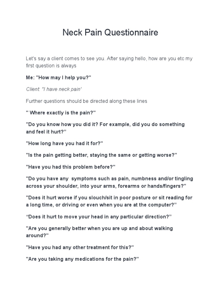 Neck Pain Questionnaire | PDF | Self-Improvement