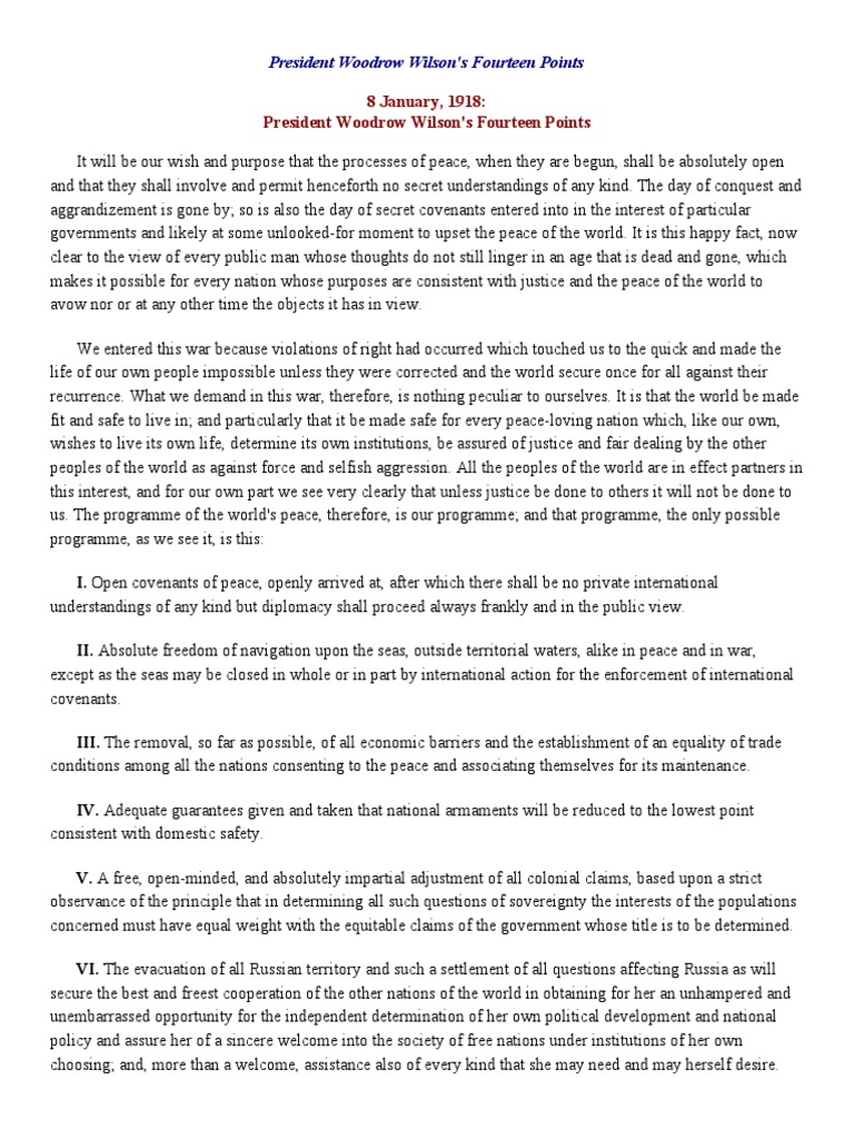 President Woodrow Wilson's Fourteen Points: A Blueprint for a Just and ...