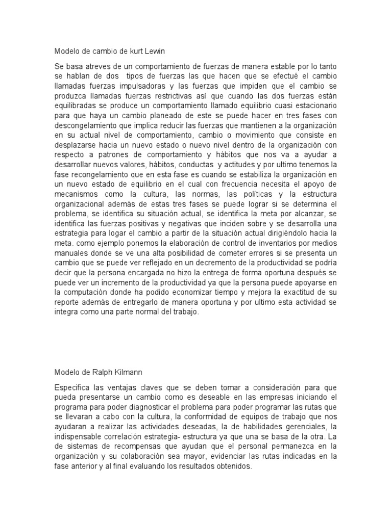 El Modelo de Cambio de Kurt Lewin | PDF | Planificación | Comportamiento