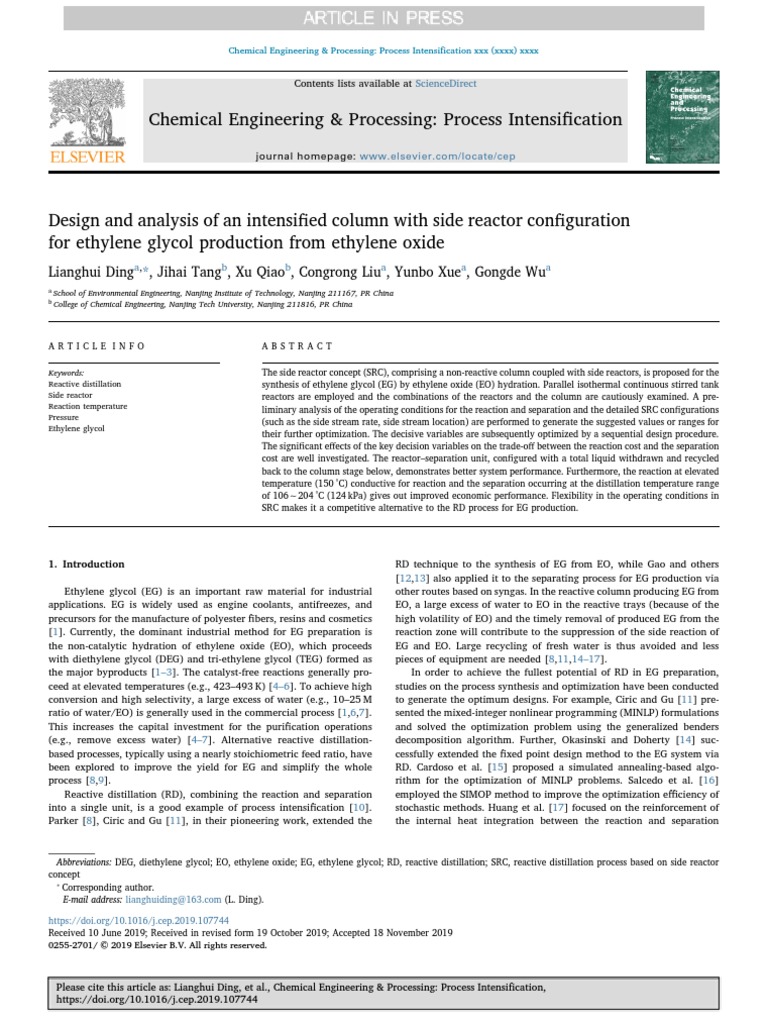 Chemical Engineering & Processing: Process Intensi Fication | PDF | Distillation | Chemical Reactor