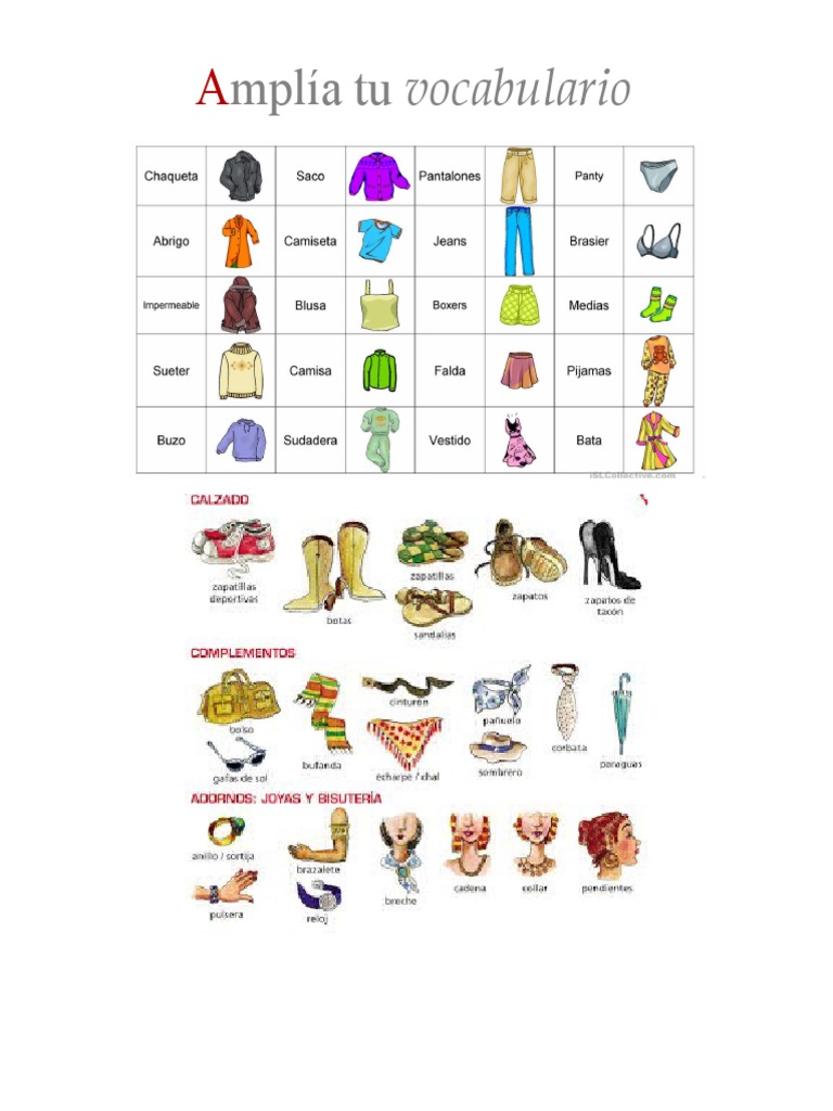 Vocabulario de Ropa en Español | PDF | Deportes y actividades al aire ...