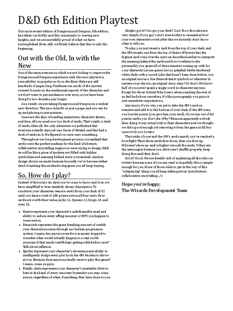 D&D 6th Edition Playtest: Out With The Old, in With The New | PDF ...