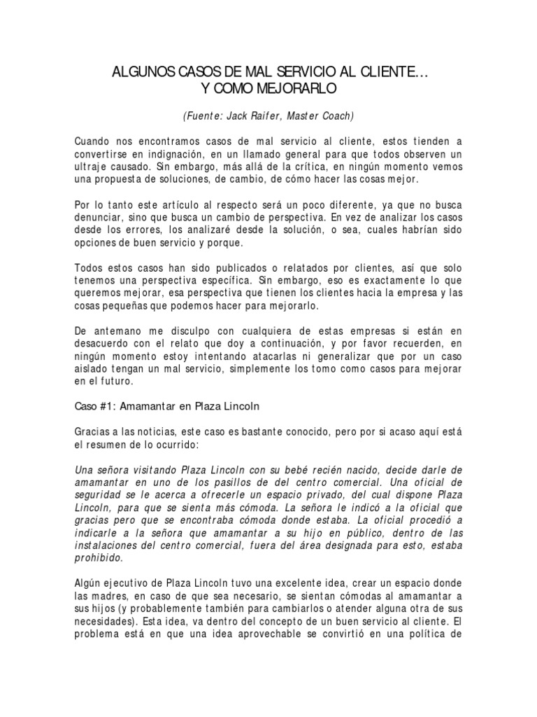 14 Algunos Casos de Mal Servicio Al Cliente | PDF | Cliente ...