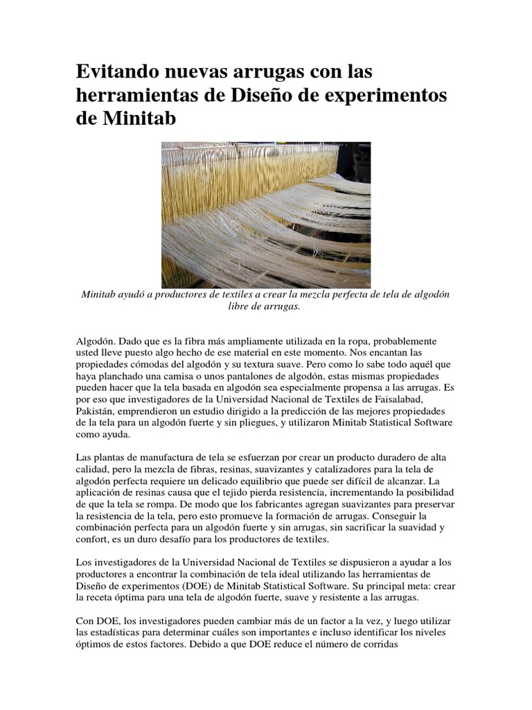 Diseño de Experimento DOE MINITAB Telas | PDF | Textiles | Algodón