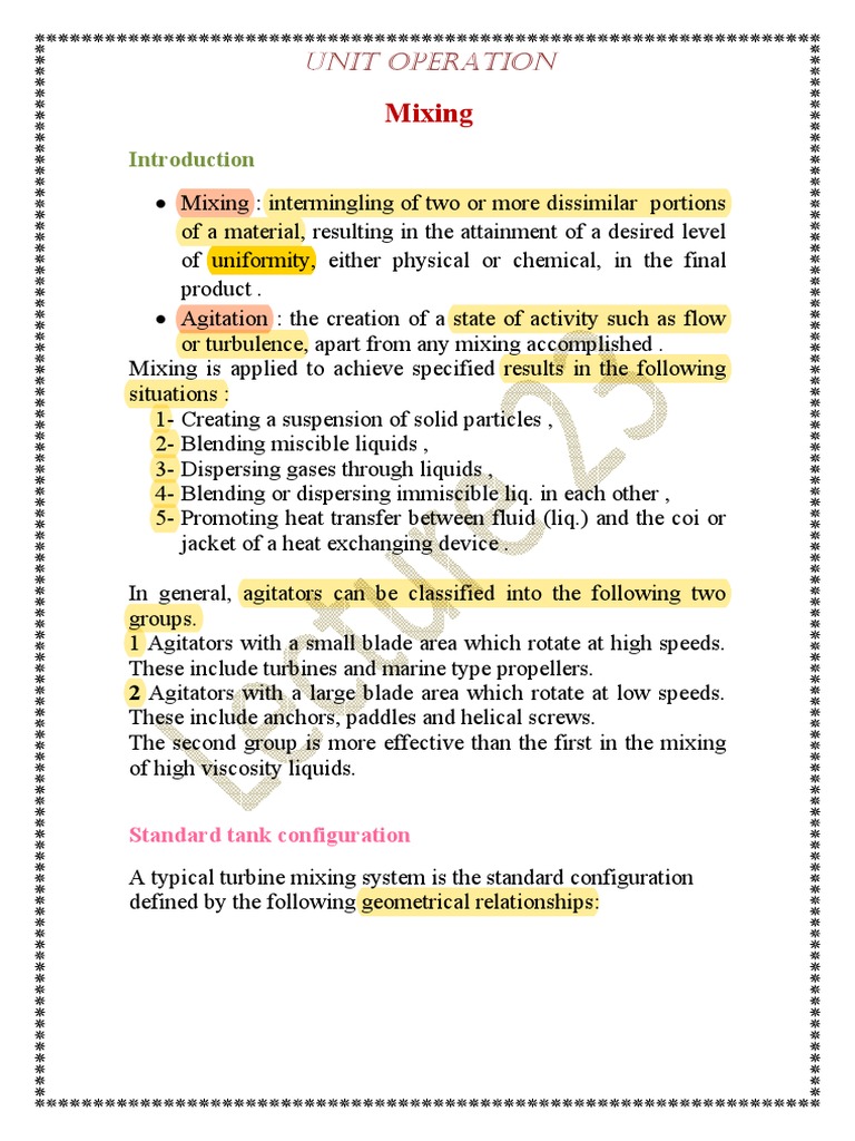 Mixing: Unit Operation | PDF | Civil Engineering | Continuum Mechanics