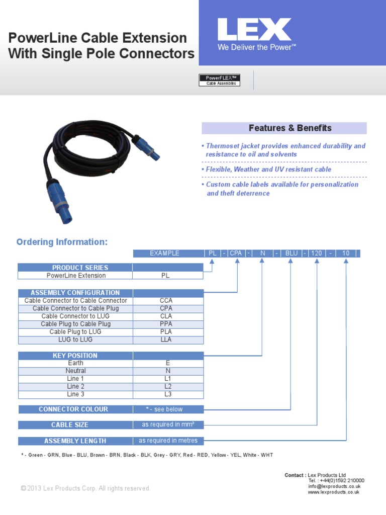 Powerline Cable Extension With Single Pole Connectors: Features ...