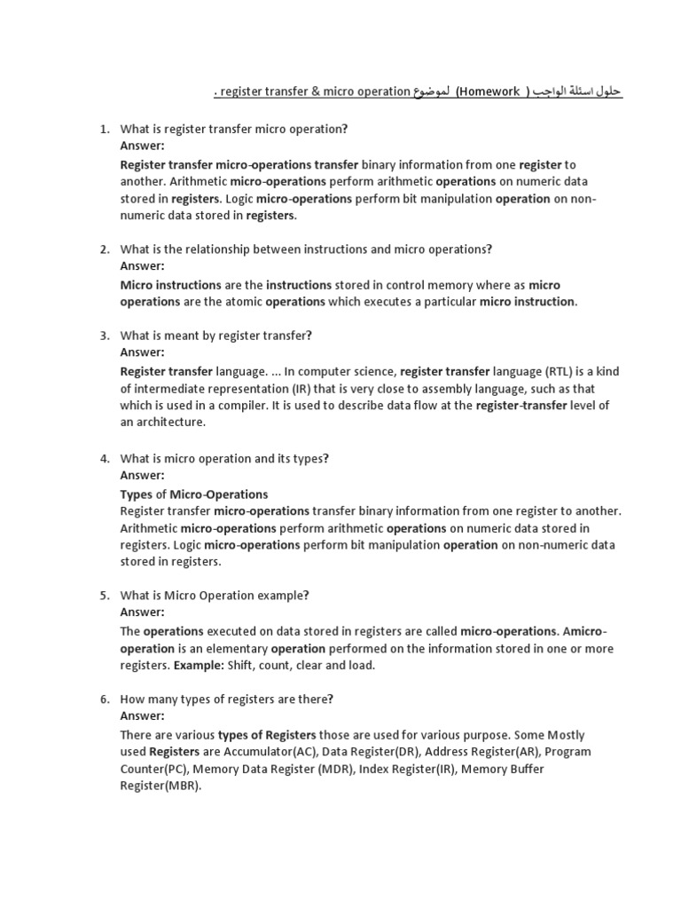 CH5-Questions On RTL & Micro Operation | PDF | Computer Program | Programming