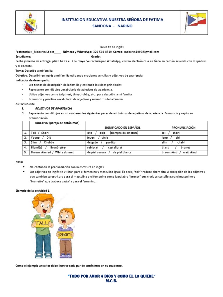 Taller #2 Inglés Grado 4to | PDF | Lingüística | Idiomas