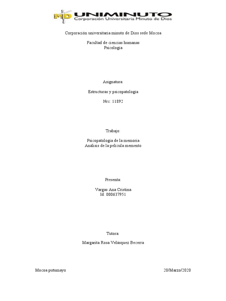 Analisis Pelicula Memento | PDF | Memoria | Ciencia cognitiva