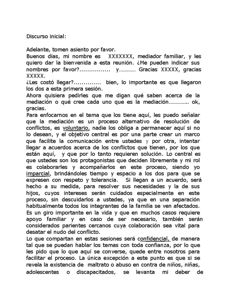 Formato Discurso Inicial | PDF | Mediación