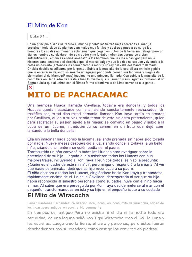 El Mito de Kon | PDF | Imperio Inca | Religión y creencia