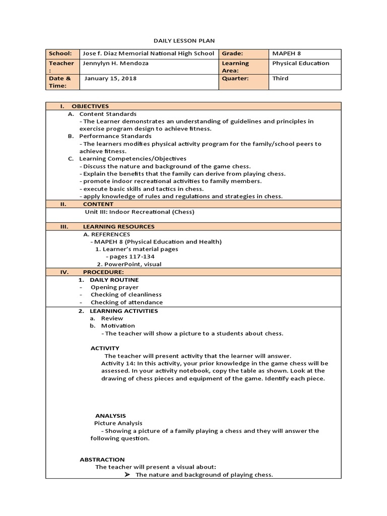 Chess Lesson Plan New | PDF | Lesson Plan | Learning