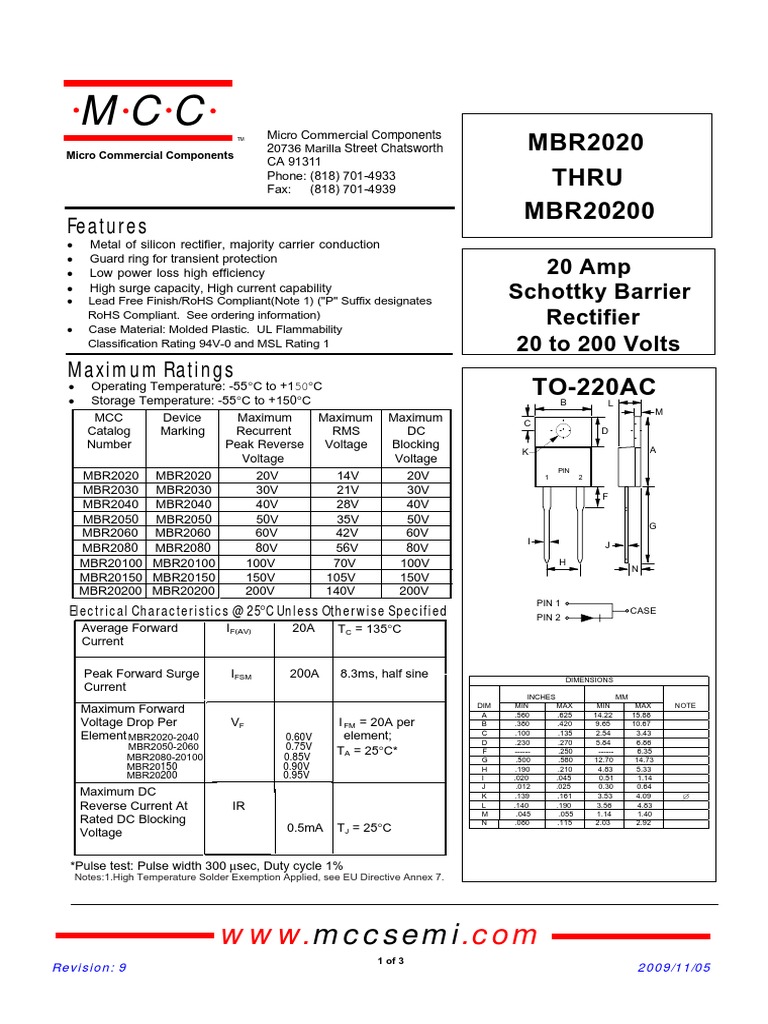 Data Sheet SCR MBR 20100 PDF | PDF | Rectifier | Capacitor