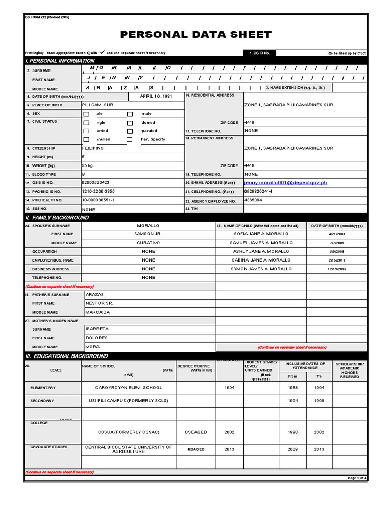Personal Data Sheet | PDF | Government | Social Institutions