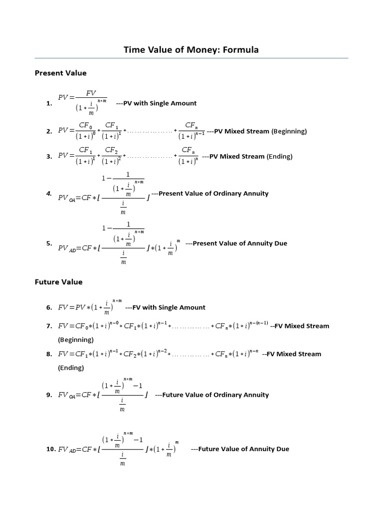 Time Value of Money: Formula | PDF
