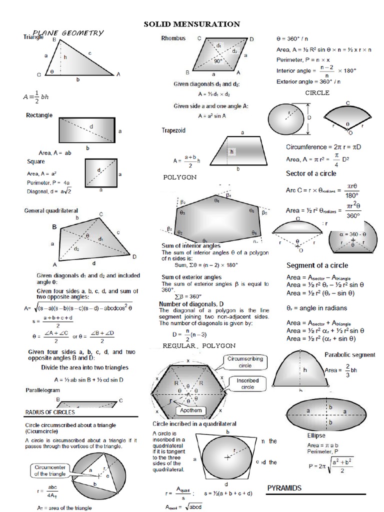 Solid Mensuration Review | PDF | Circle | Area