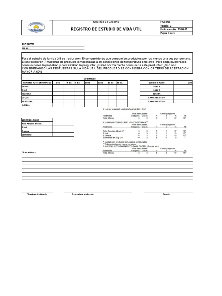 Registro de Estudio de Vida Útil | PDF