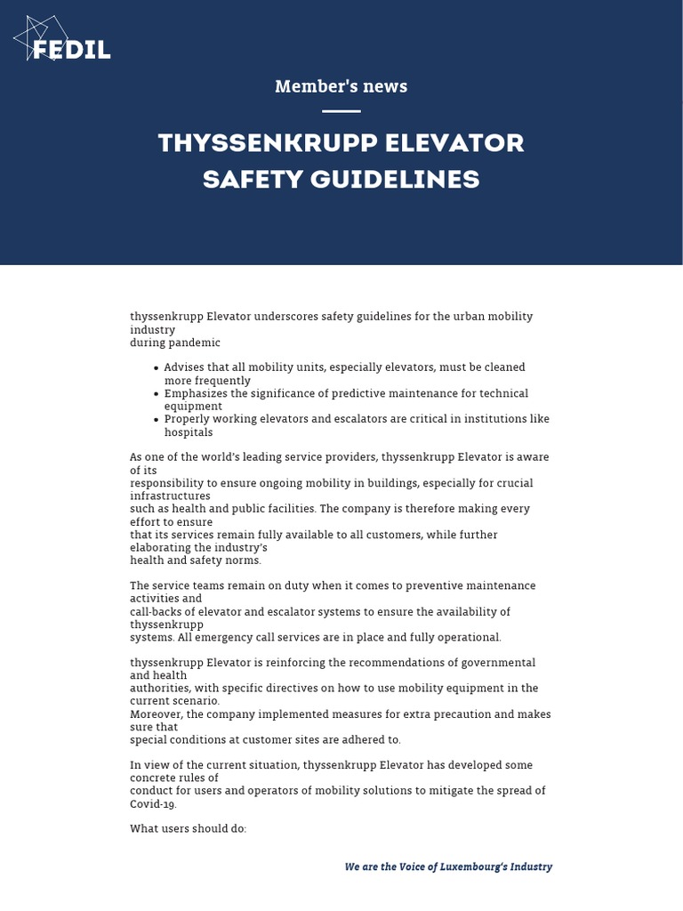 Thyssenkrupp Elevator Safety Guidelines - FEDIL | PDF | Elevator ...