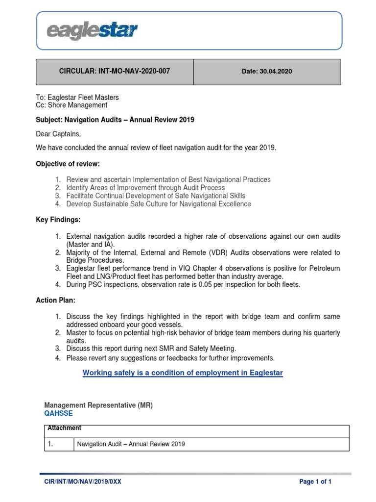 CIR-INT-MO-NAV-2020-007 Navigation Audit Annual Review 2019 | PDF ...