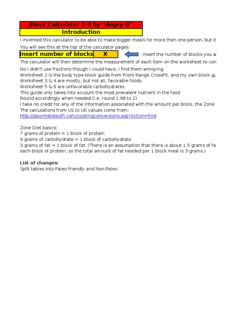 Zone Diet Block Calculator Guide | PDF | Breads | Soybean